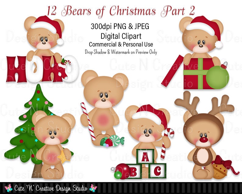 12 Bears of Christmas Part 2 Digital Clip Art Set ~ Graphics Kristi W ...