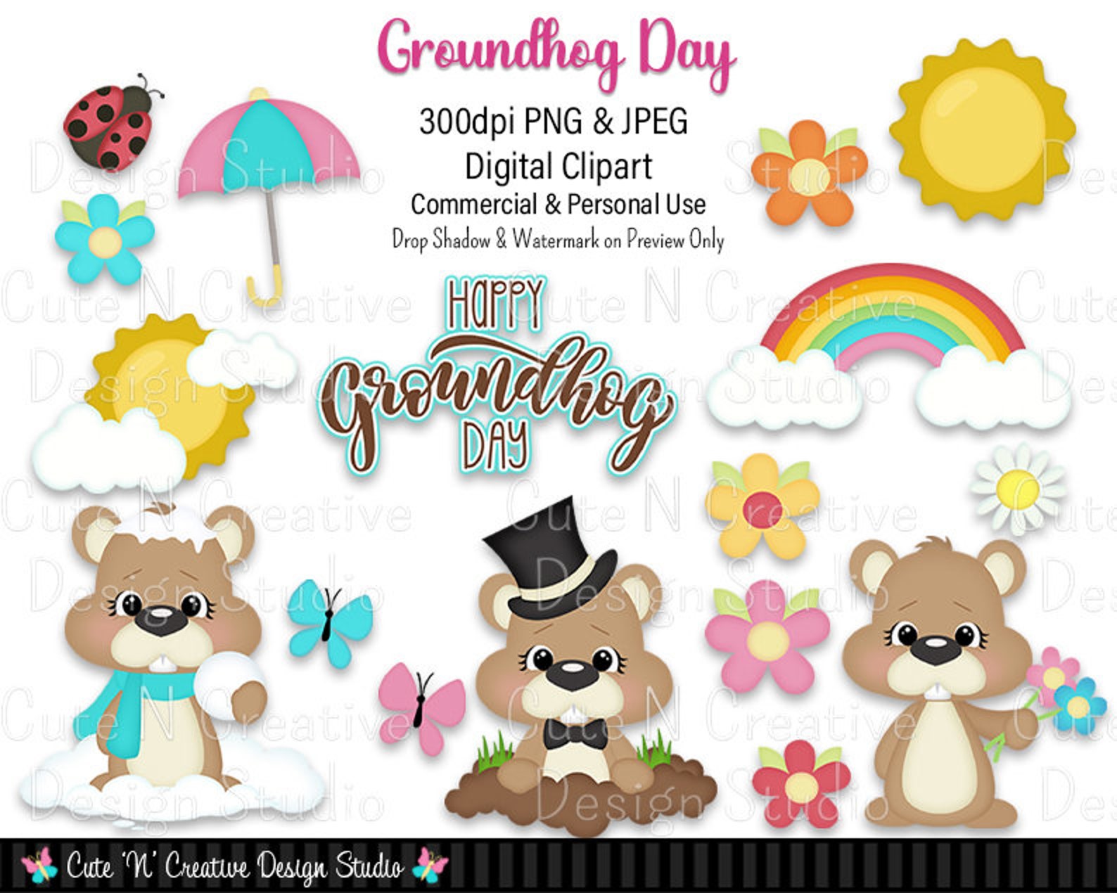 Groundhog Day Digital Clip Art Set ~ Graphics Kristi W Designs Personal ...