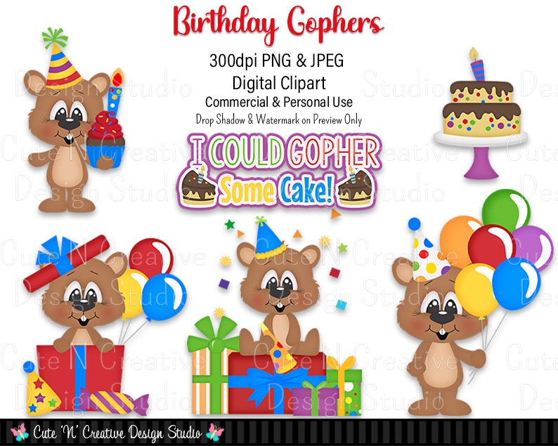 Birthday Gophers Digital Clip Art Set ~ Graphics Kristi W Designs ...