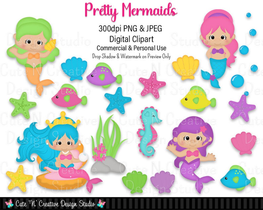 Pretty Mermaids Digital Clip Art Set ~ Graphics Kristi W Designs ...