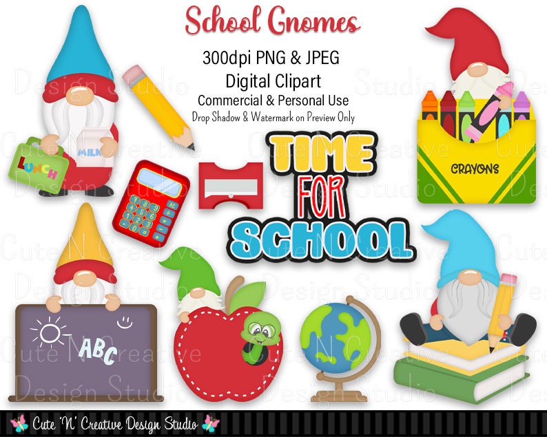 School Gnomes Digital Clip Art Set ~ Graphics Kristi W Designs Personal ...