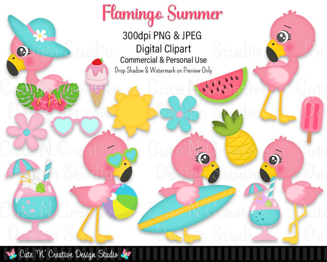 Flamingo Summer Digital Clip Art Set ~ Graphics Kristi W Designs ...