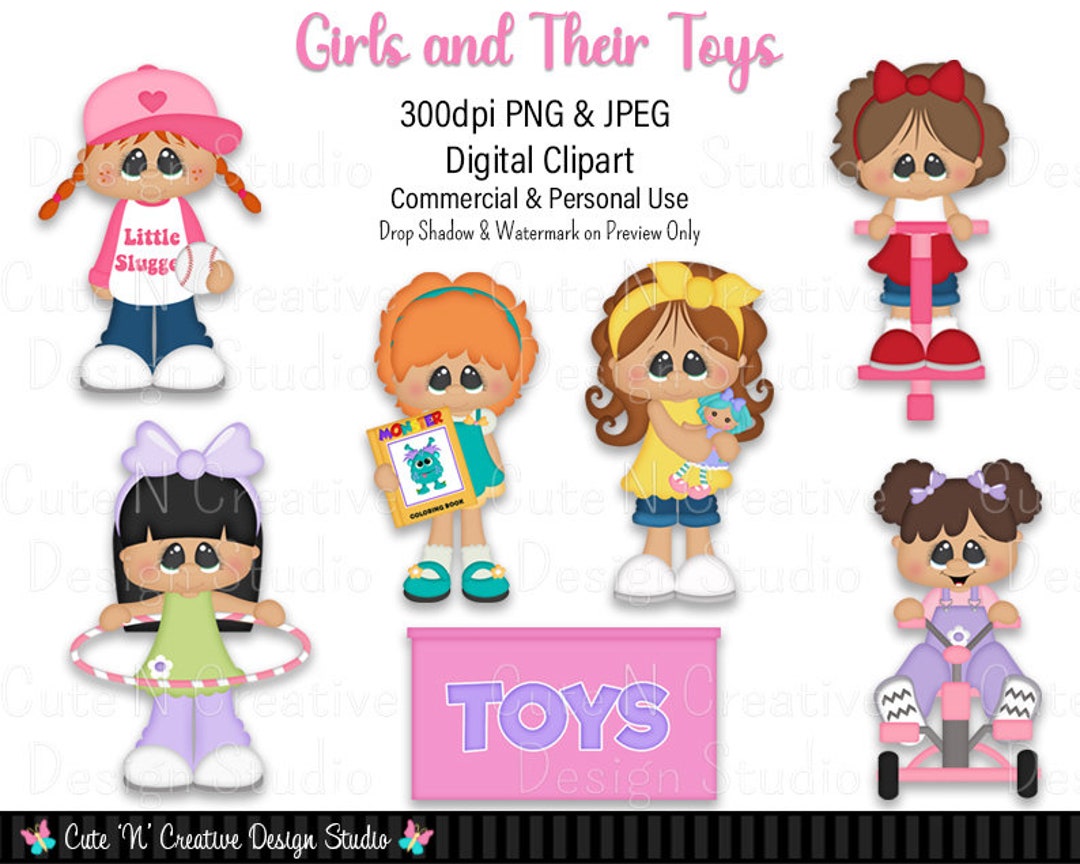 Girls and Their Toys Digital Clip Art Set ~ Graphics Kristi W Designs ...