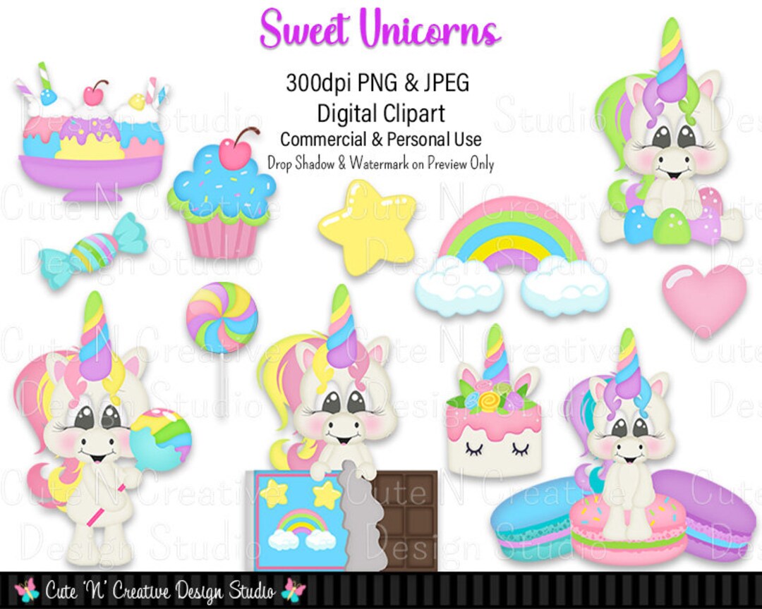 Sweet Unicorns Digital Clip Art Set ~ Graphics Kristi W Designs ...