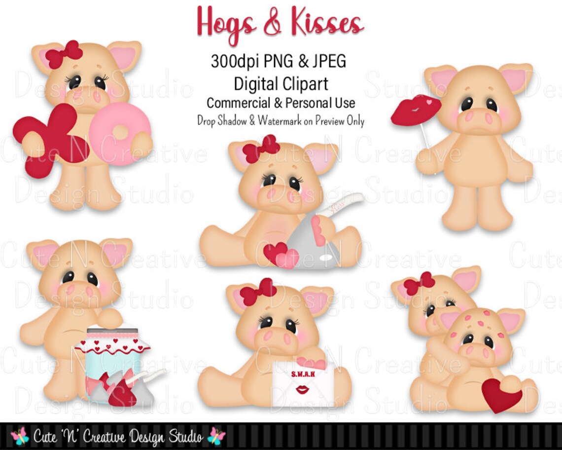 Hogs and Kisses Digital Clip Art Set ~ Graphics Kristi W Designs ...