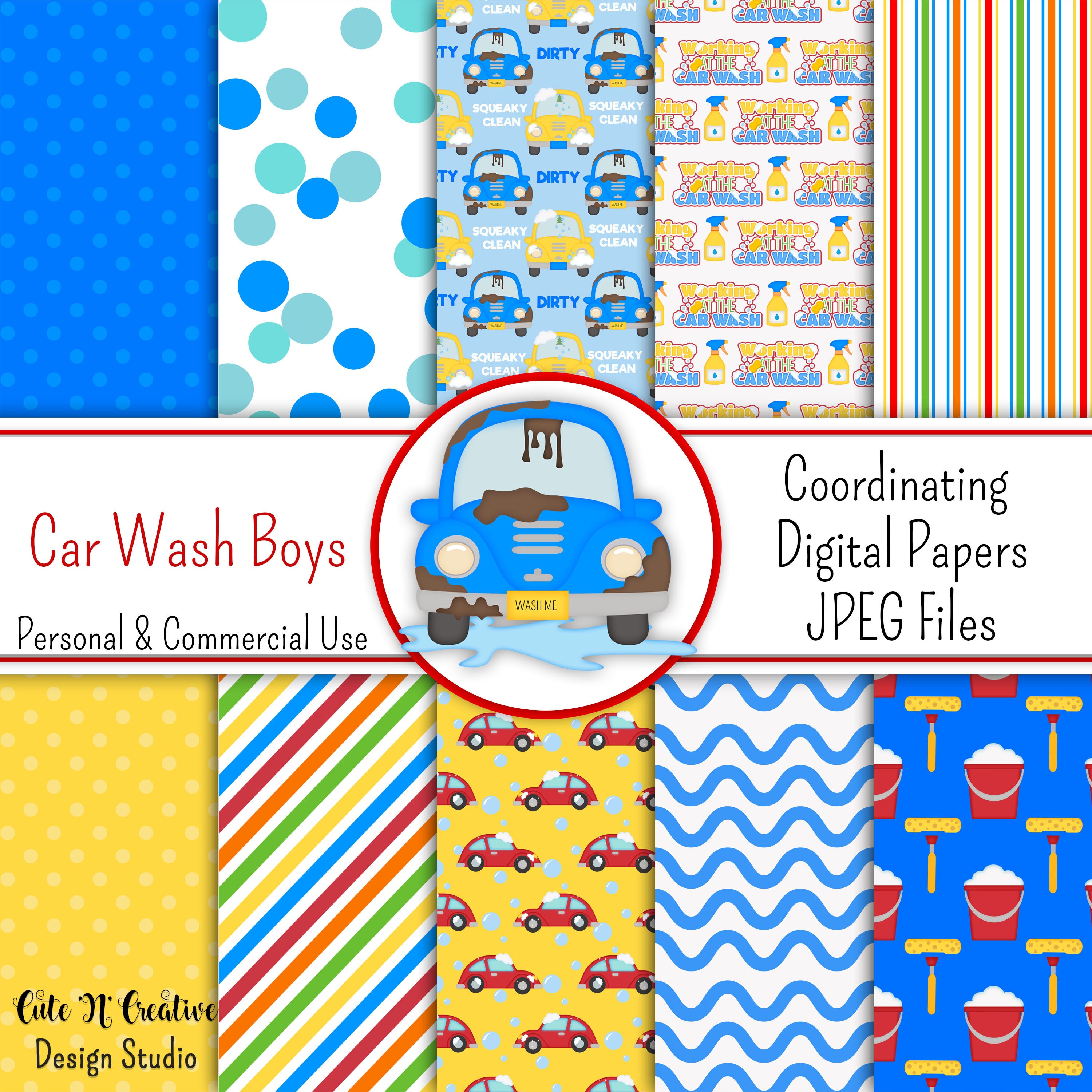 Car Wash Boys Coordinating Digital Paper Pack ~ Graphics Kristi W ...