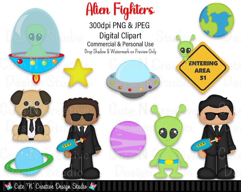 Alien Fighters Digital Clip Art Set Graphics Kristi W Designs Personal ...