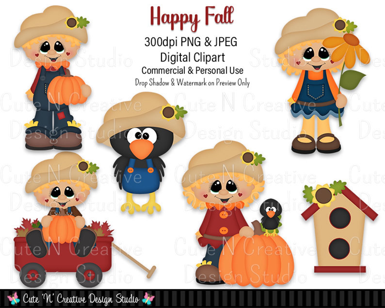 Happy Fall Digital Clip Art Set ~ Graphics Kristi W Designs Personal ...
