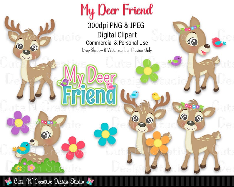 My Deer Friend Digital Clip Art Set ~ Graphics Kristi W Designs ...
