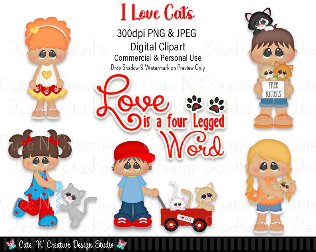 I Love Cats Digital Clip Art Set ~ Graphics Kristi W Designs Personal ...