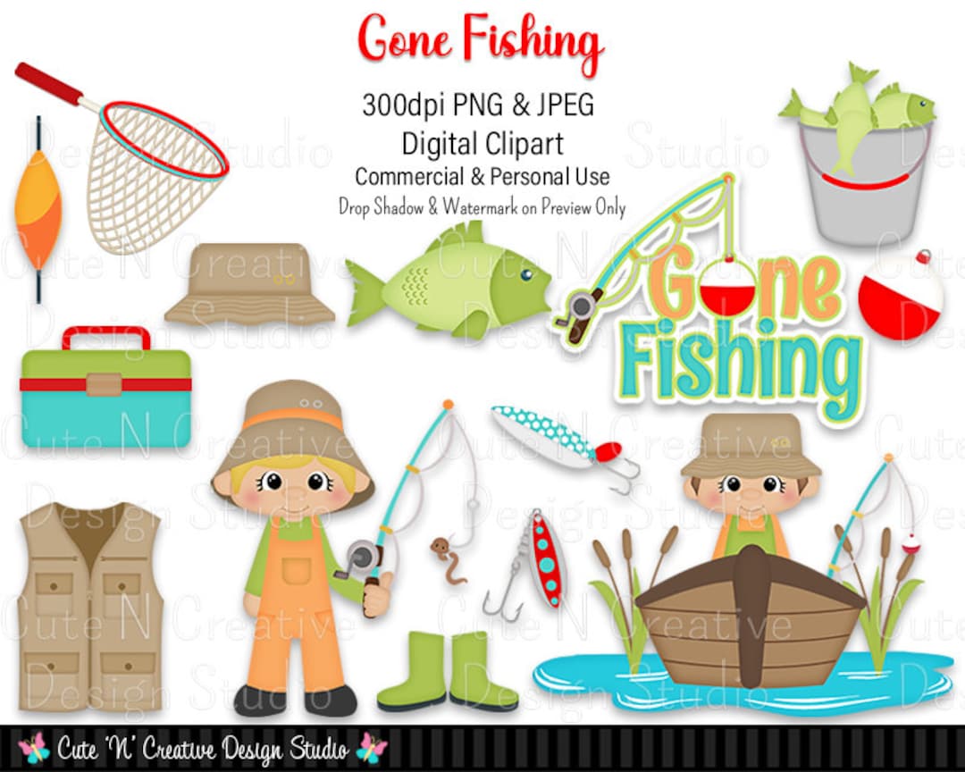 Gone Fishing Digital Clip Art Set ~ Graphics Kristi W Designs Personal ...
