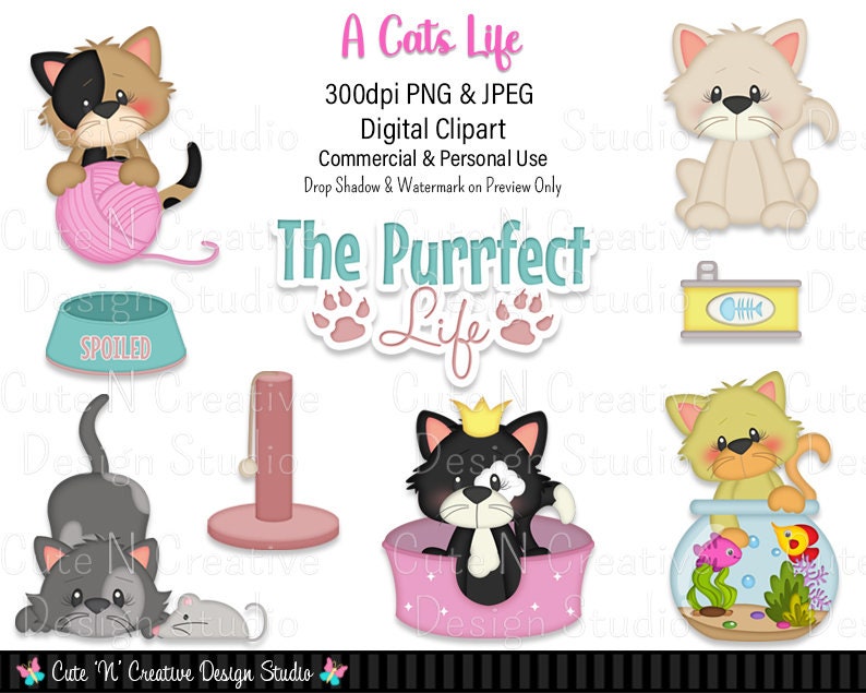 A Cats Life Digital Clip Art Set ~ Graphics Kristi W Designs Personal ...