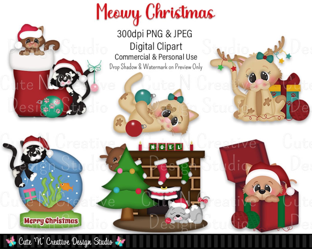Meowy Christmas Digital Clip Art Set ~ Graphics Kristi W Designs ...
