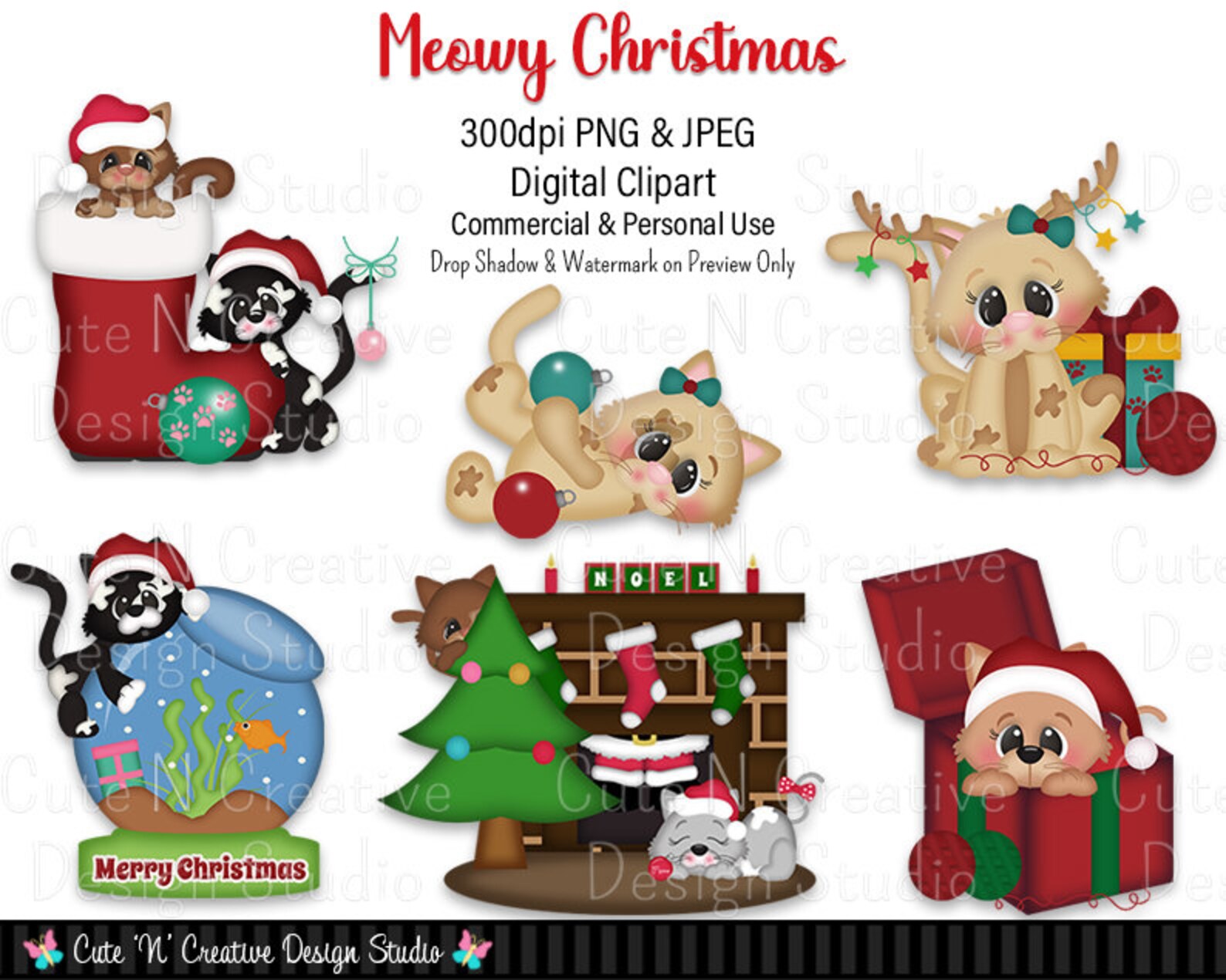Meowy Christmas Digital Clip Art Set ~ Graphics Kristi W Designs ...