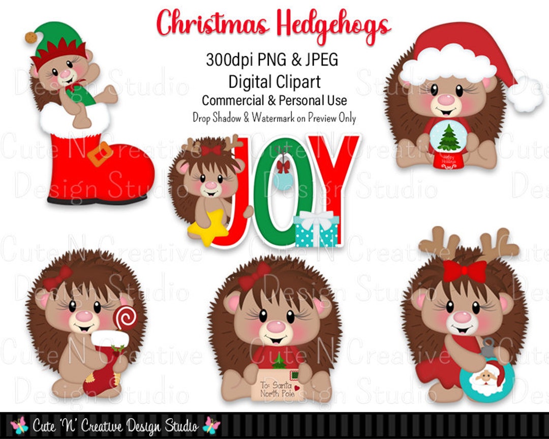 Christmas Hedgehogs Digital Clip Art Set ~ Graphics Kristi W Designs ...