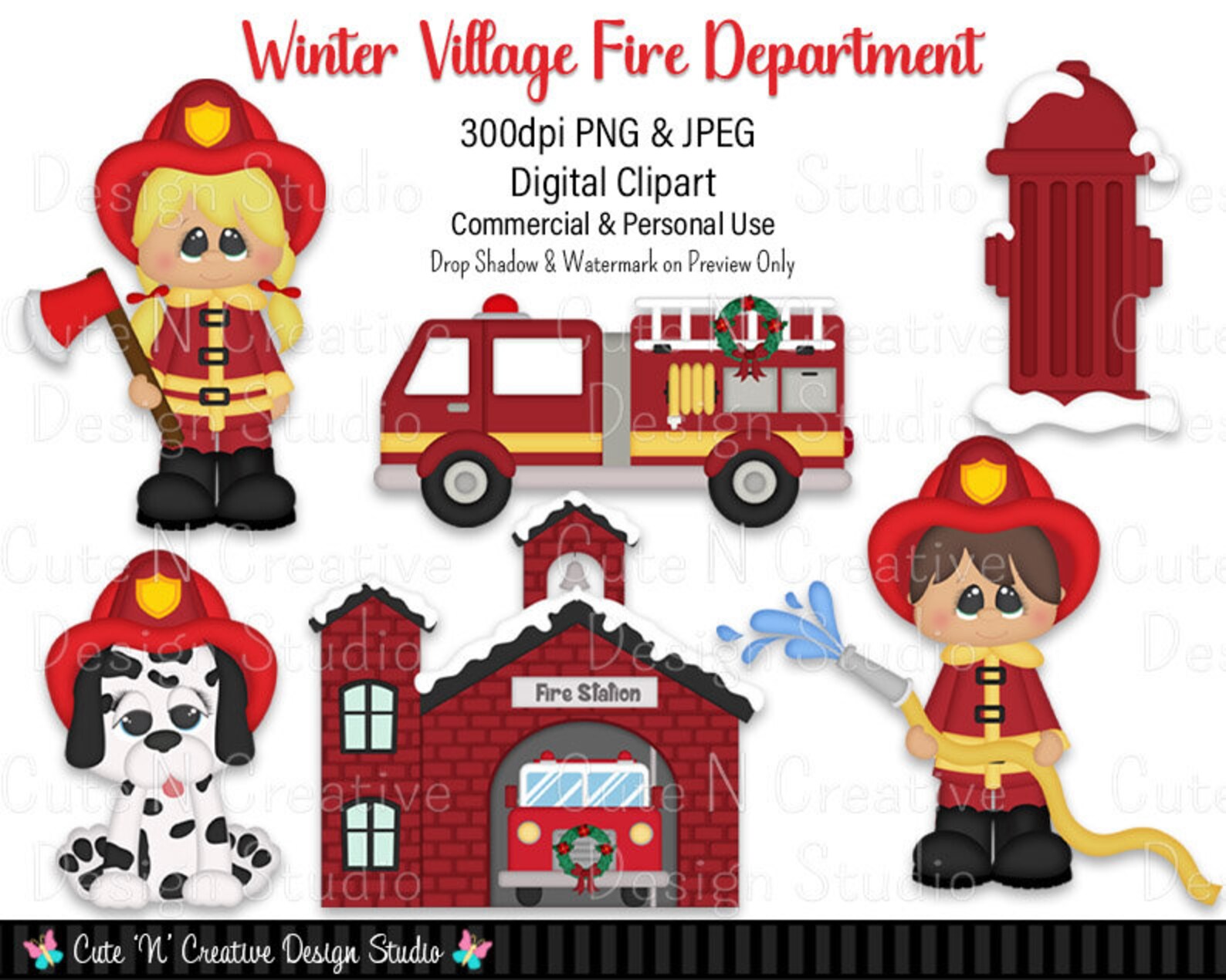 Winter Village Fire Department Digital Clip Art Set ~ Graphics Kristi W ...