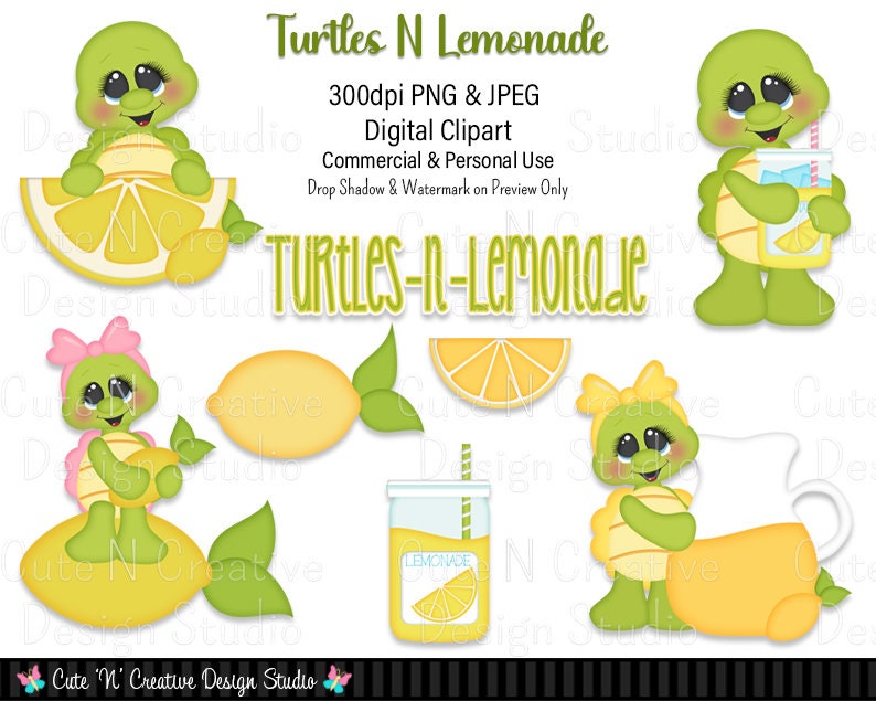 Turtles N Lemonade Digital Clip Art Set ~ Graphics Kristi W Designs ...