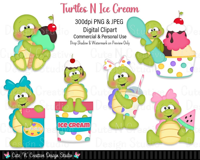 Turtles 'N' Ice Cream Digital Clip Art Set ~ Graphics Kristi W Designs ...