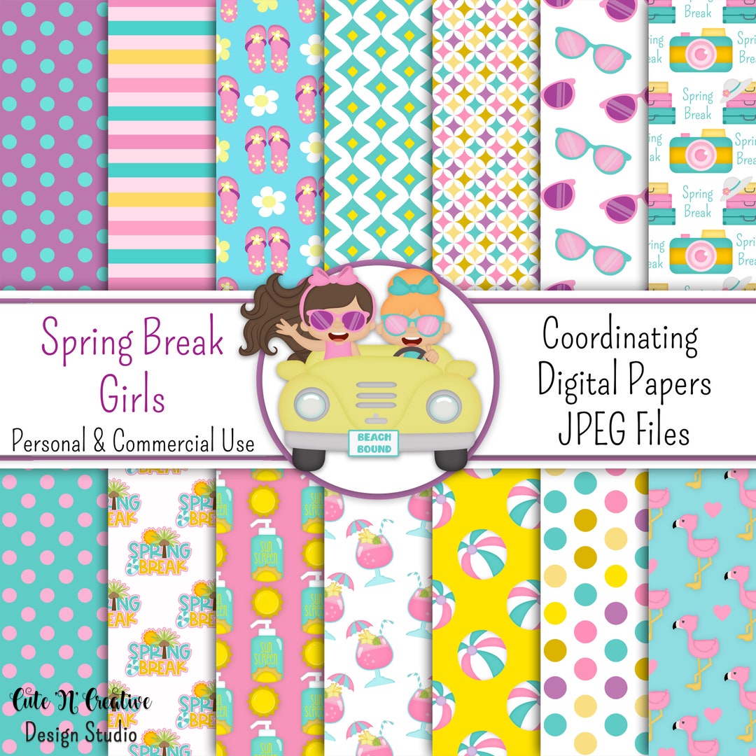 Spring Break Girls Coordinating Digital Paper Pack ~ Graphics Kristi W ...