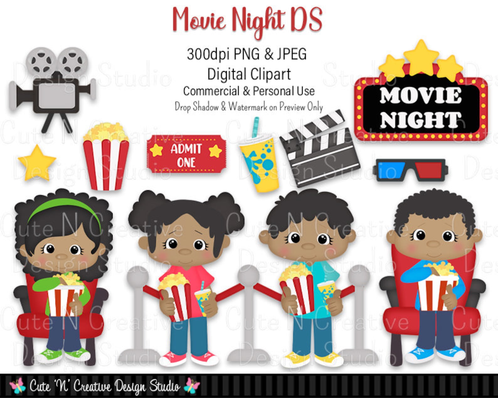 Movie Night DS Digital Clip Art Set ~ Graphics Kristi W Designs ...
