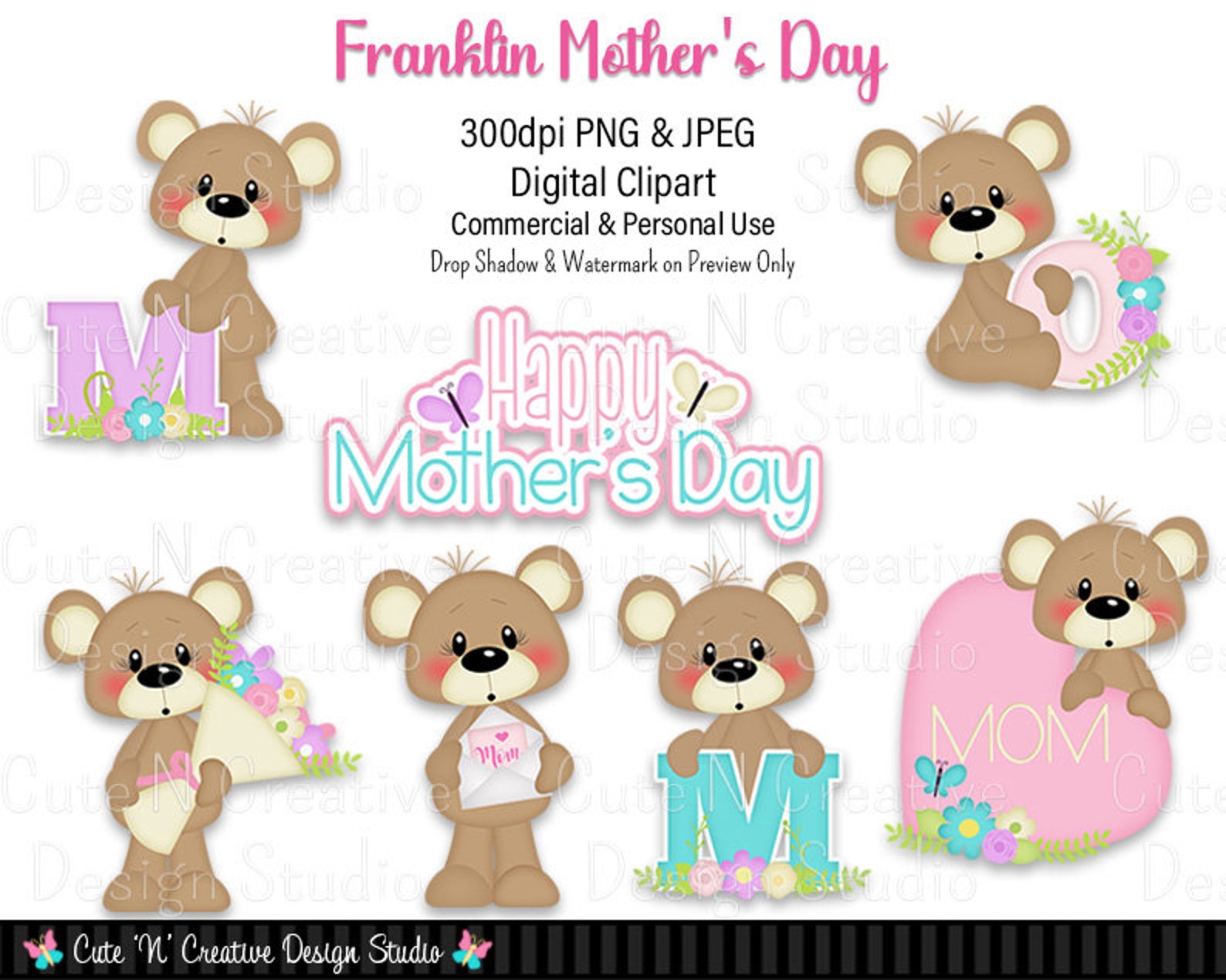 Franklin Mother's Day Digital Clip Art Set ~ Graphics Kristi W Designs ...