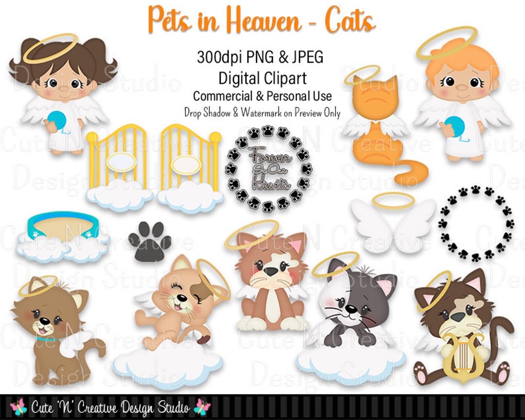 Pets in Heaven - Cats Digital Clip Art Set ~ Graphics Kristi W Designs ...
