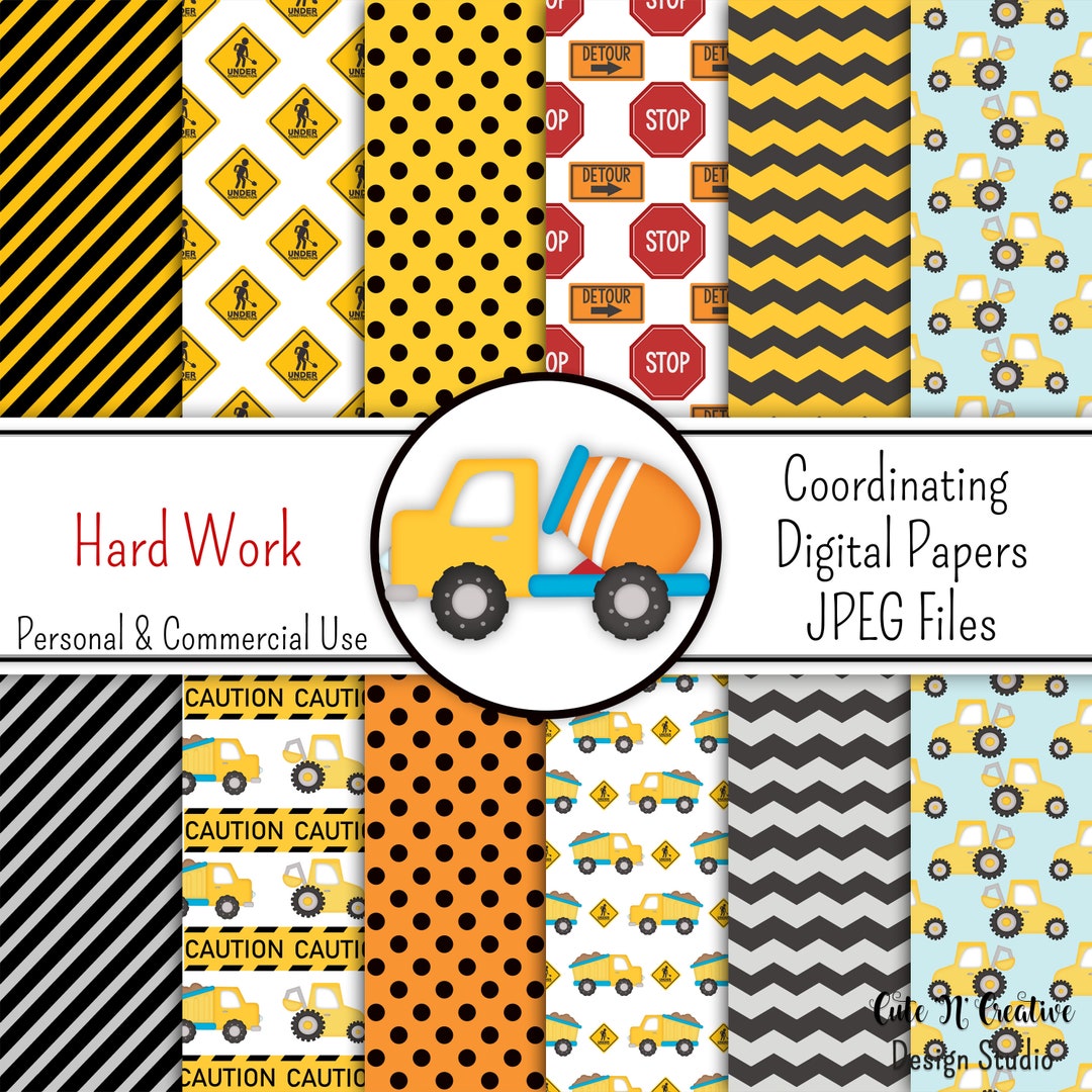 Hard Work Coordinating Digital Paper Pack ~ Graphics Kristi W Designs ...