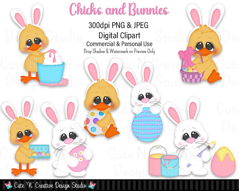 Chicks and Bunnies Digital Clip Art Set ~ Graphics Kristi W Designs ...