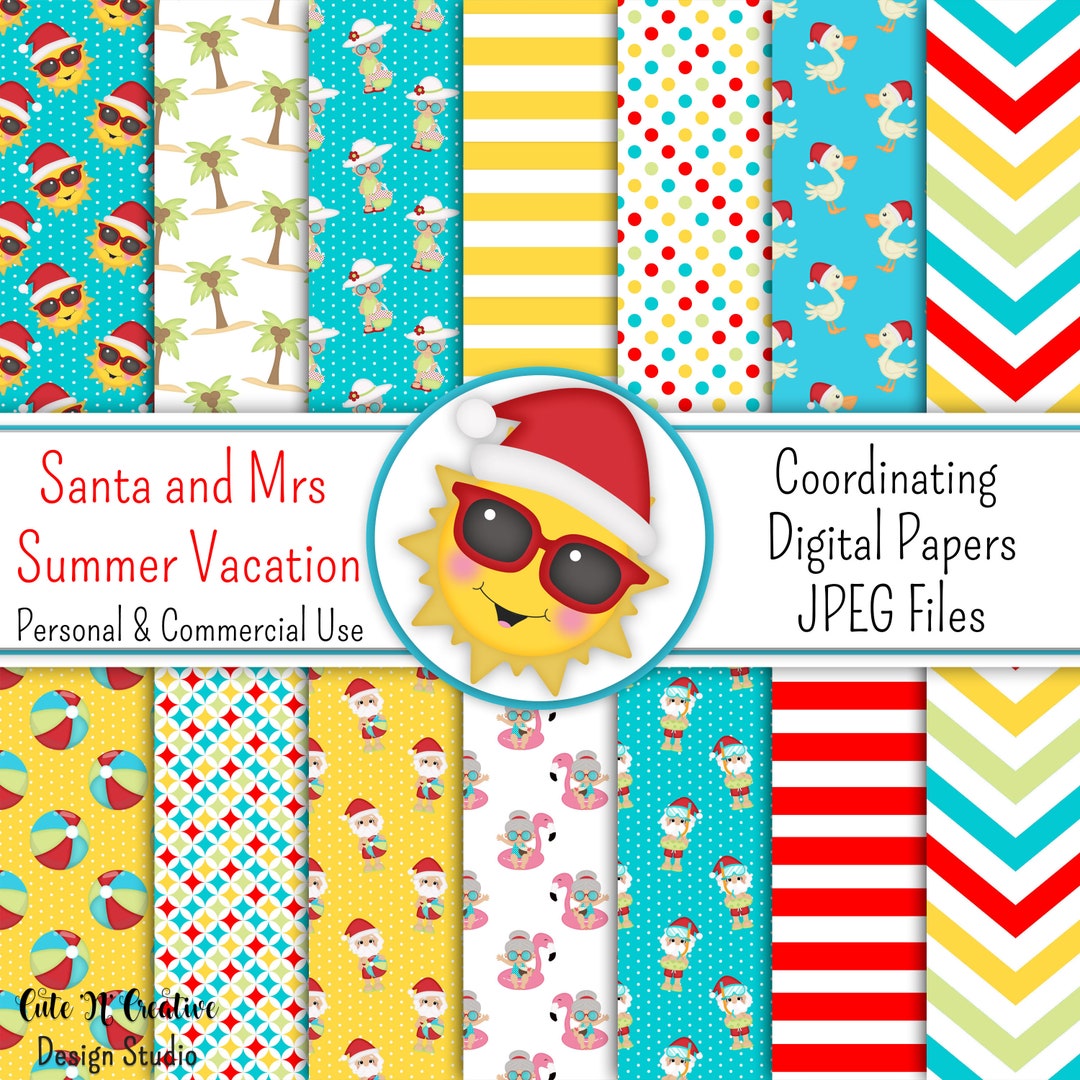 Santa and Mrs Claus Summer Vacation Coordinating Digital Paper Pack ...