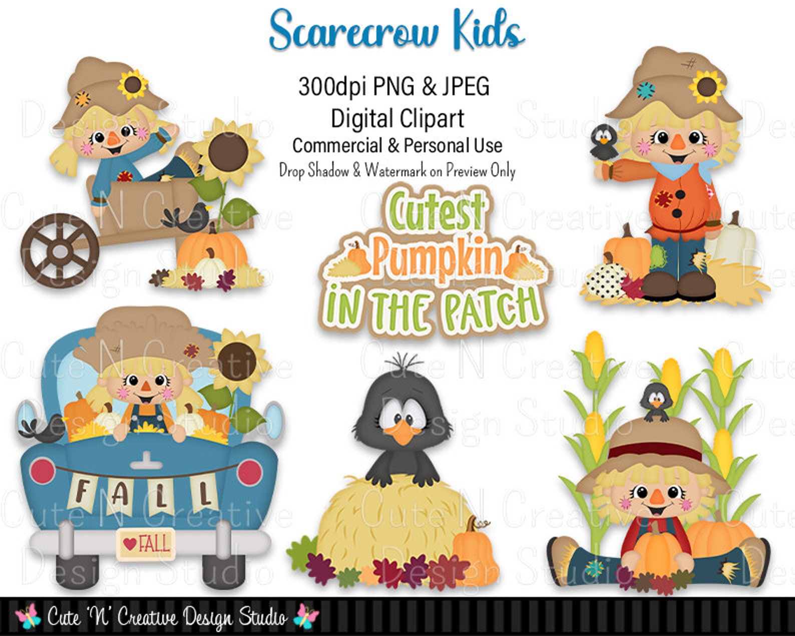 Scarecrow Kids Digital Clip Art Set ~ Graphics Kristi W Designs ...