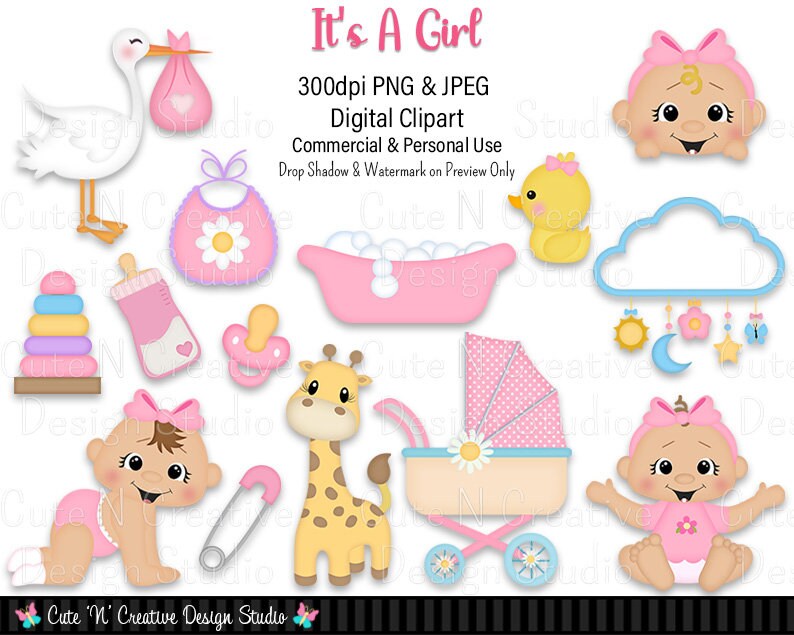 It's a Girl Digital Clip Art Set ~ Graphics Kristi W Designs Personal ...