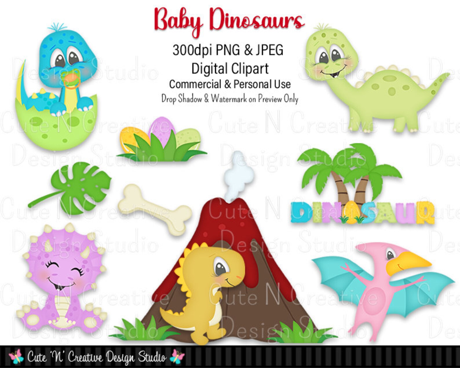 Baby Dinosaurs Digital Clip Art Set ~ Graphics Kristi W Designs ...