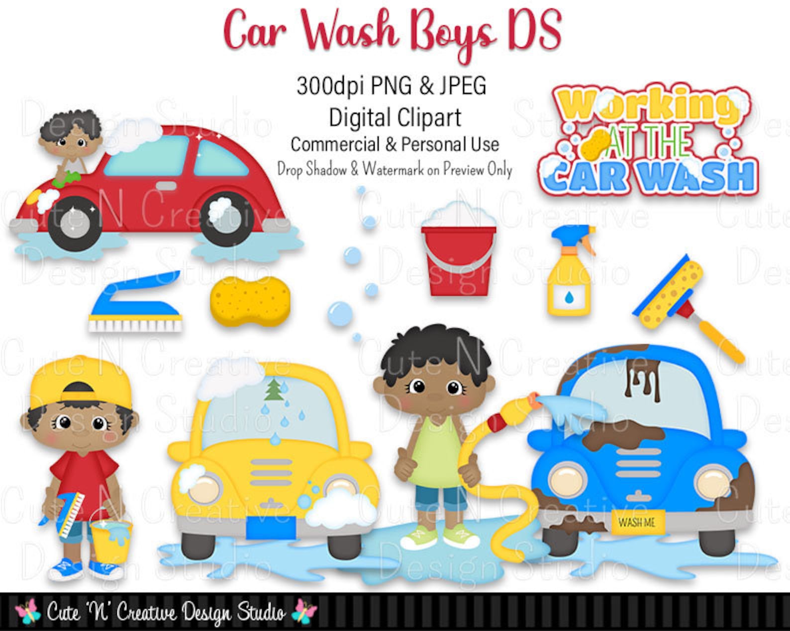 Car Wash Boys DS Digital Clip Art Set Graphics Kristi W Designs ...