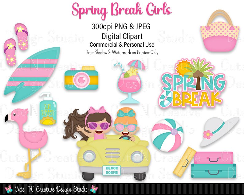 Spring Break Girls Digital Clip Art Set ~ Graphics Kristi W Designs ...