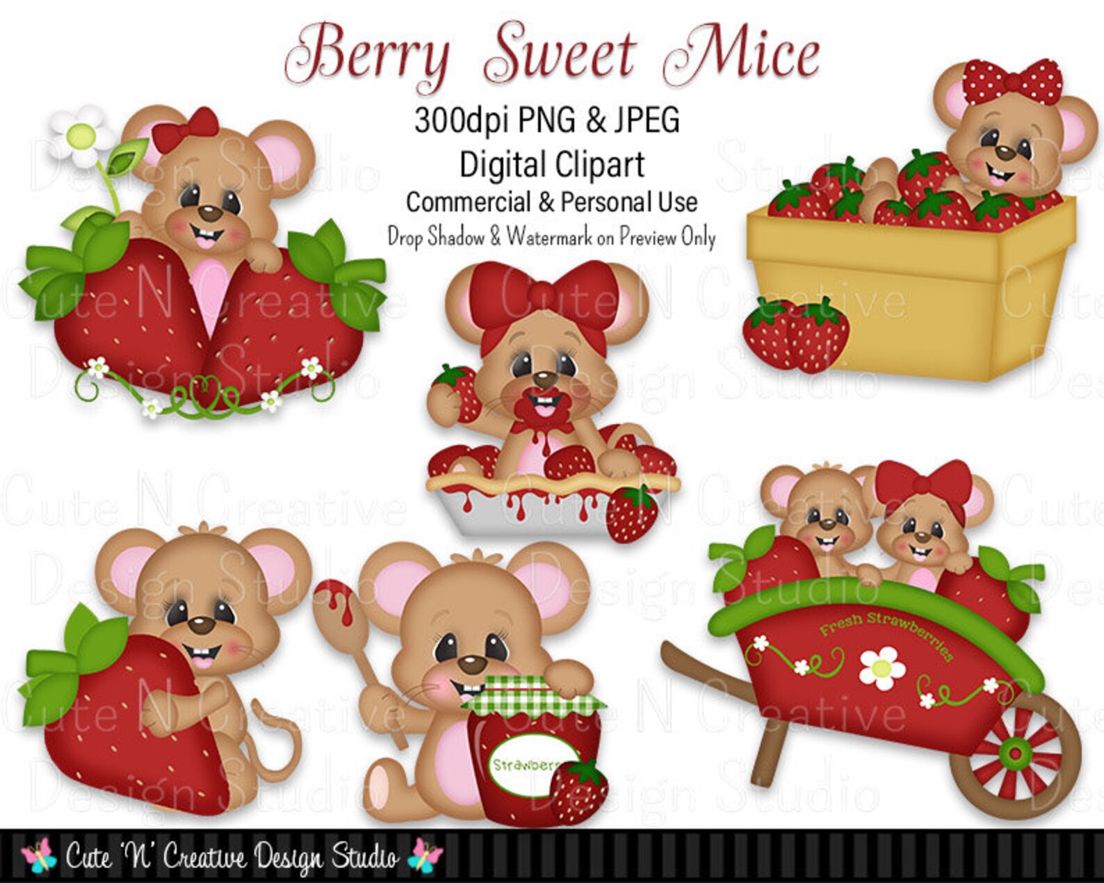 Berry Sweet Mice Digital Clip Art Set ~ Graphics Kristi W Designs ...