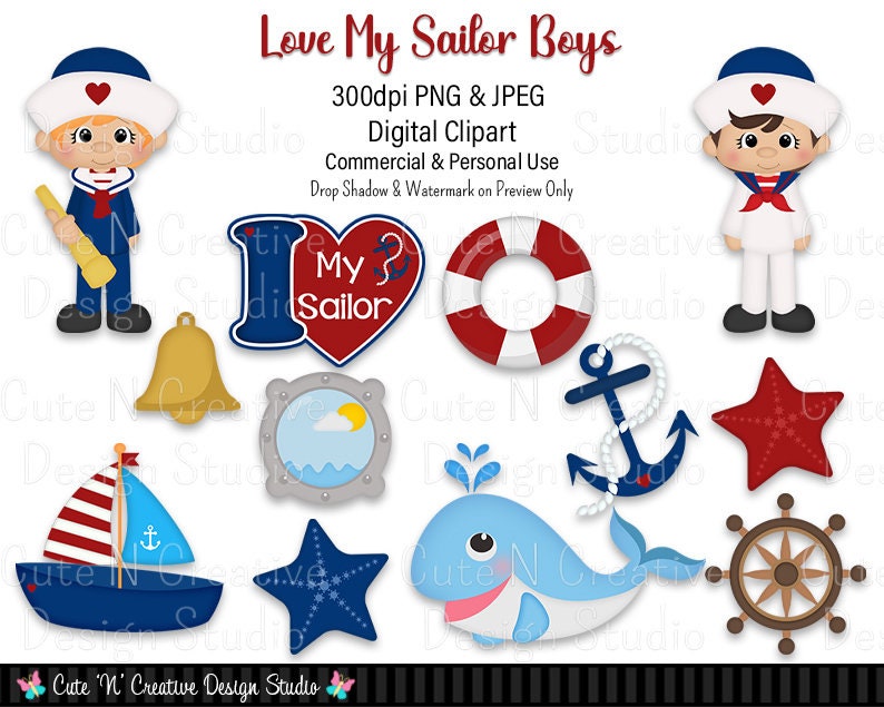 Love My Sailor Boys Digital Clip Art Set ~ Graphics Kristi W Designs ...