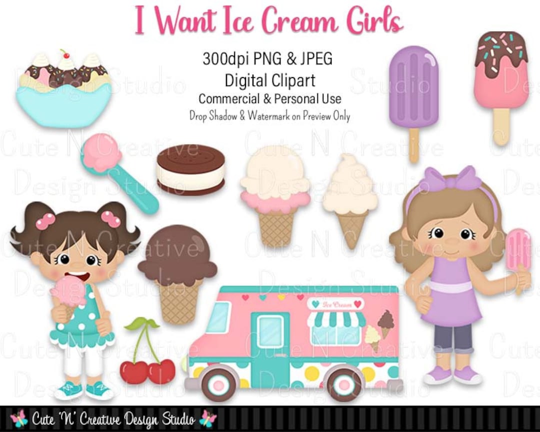 I Want Ice Cream Girls Digital Clip Art Set ~ Graphics Kristi W Designs ...