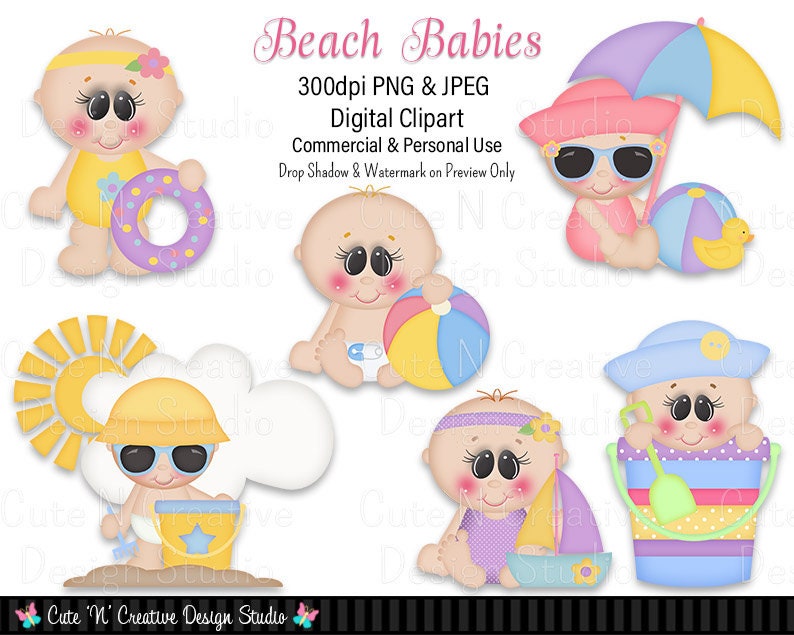 Beach Babies Digital Clip Art Set ~ Graphics Kristi W Designs Personal ...
