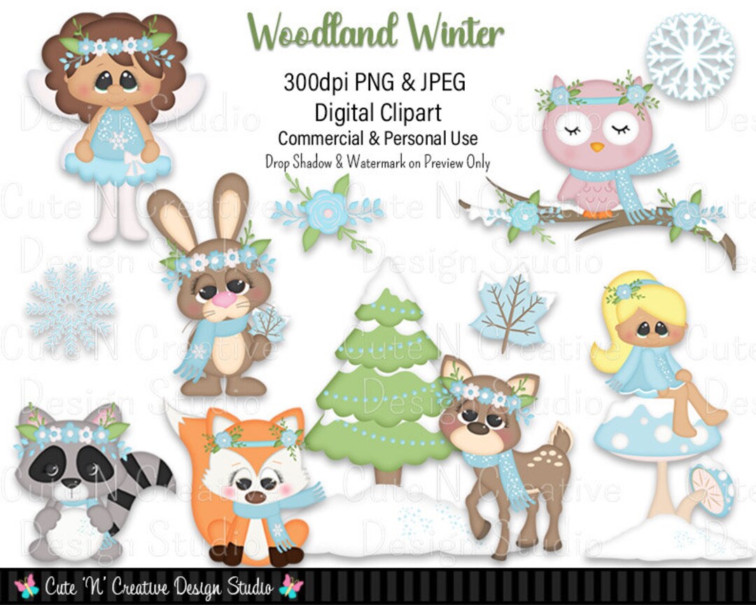 Woodland Winter Digital Clip Art Set ~ Graphics Kristi W Designs ...