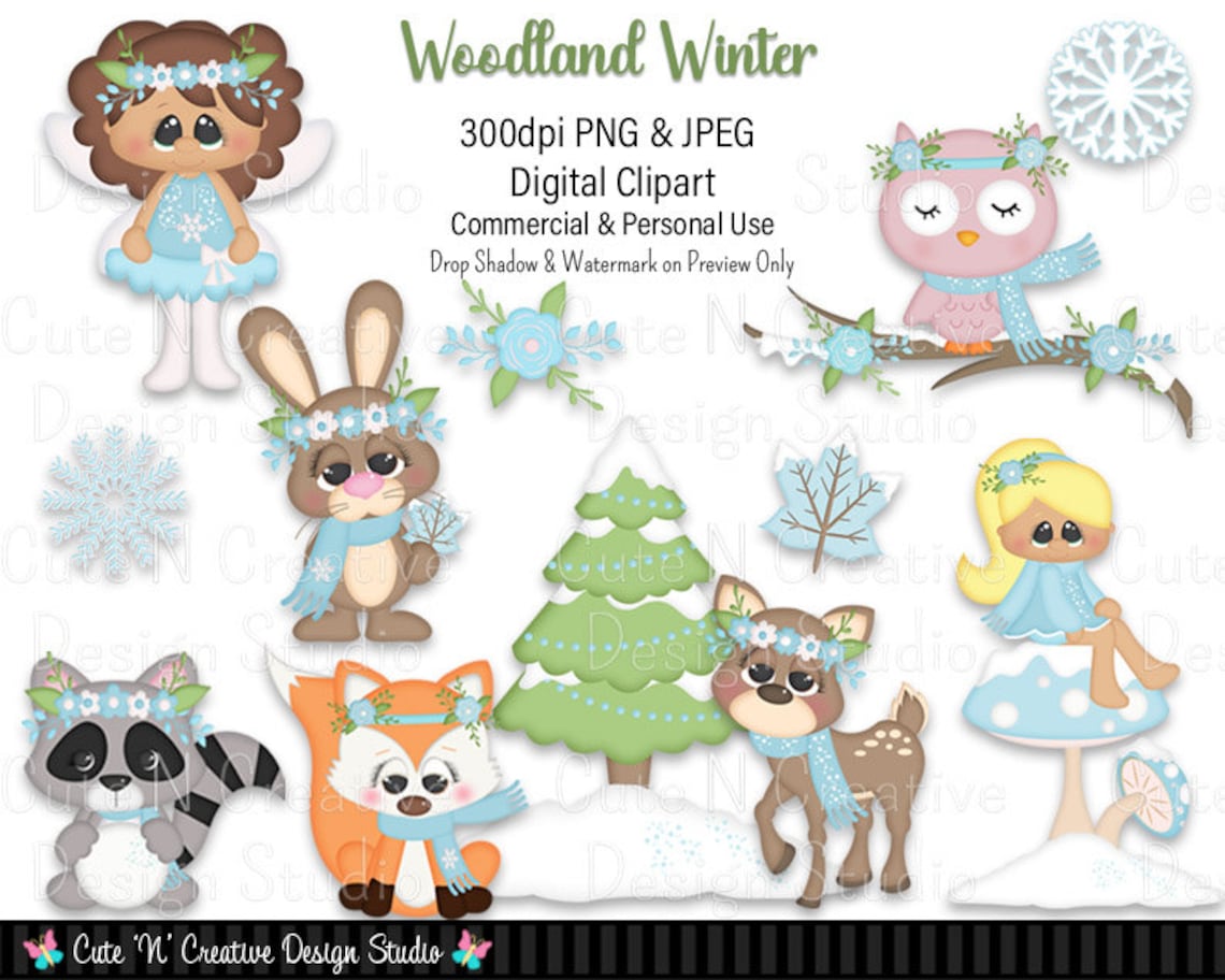 Woodland Winter Digital Clip Art Set ~ Graphics Kristi W Designs ...