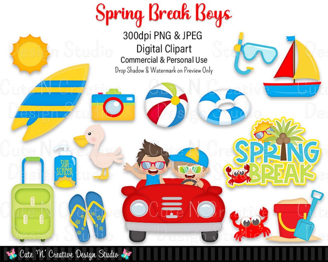 Spring Break Boys Digital Clip Art Set ~ Graphics Kristi W Designs ...