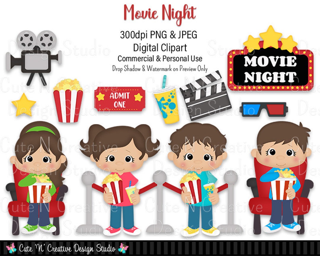 Movie Night Digital Clip Art Set ~ Graphics Kristi W Designs Personal ...