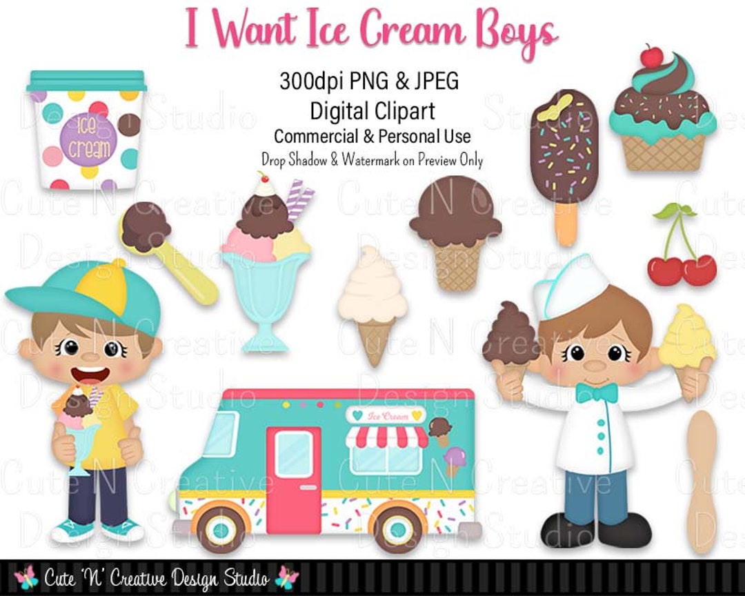 I Want Ice Cream Boys Digital Clip Art Set ~ Graphics Kristi W Designs ...