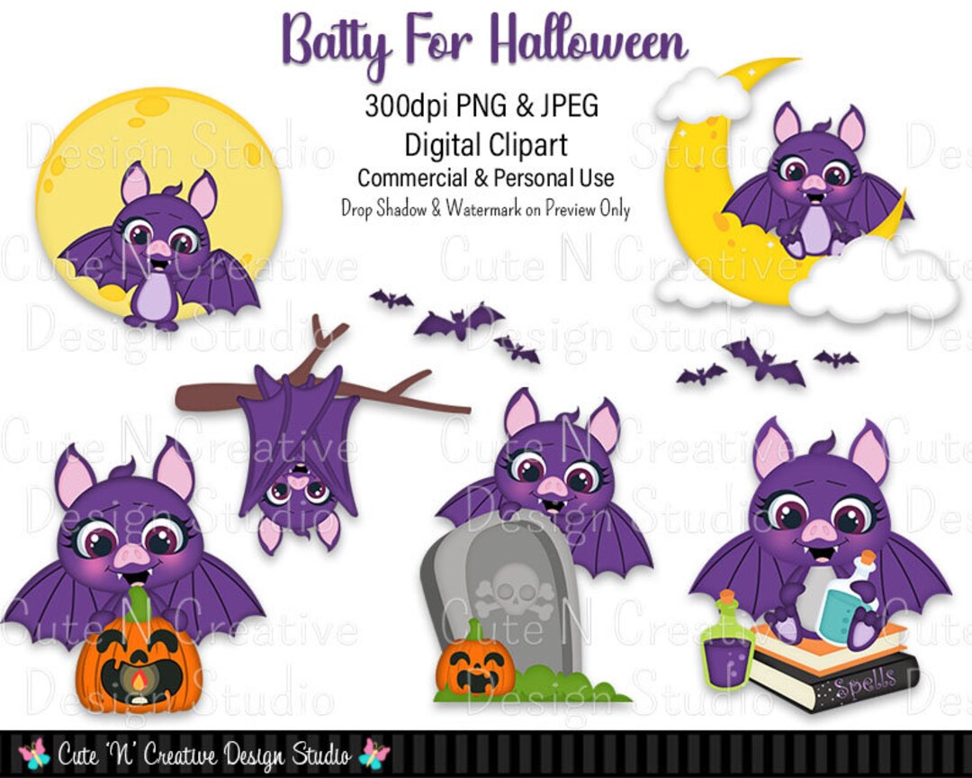 Batty for Halloween Digital Clip Art Set ~ Graphics Kristi W Designs ...
