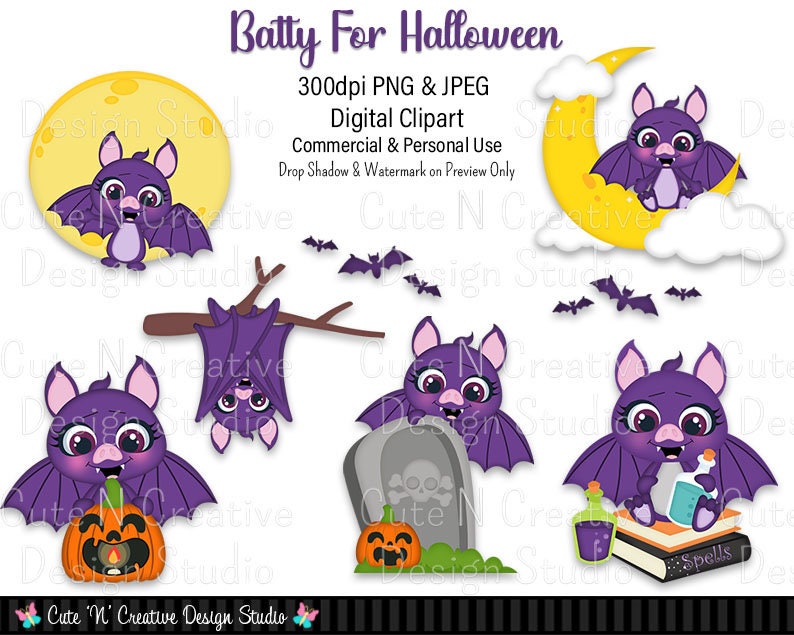 Batty for Halloween Digital Clip Art Set ~ Graphics Kristi W Designs ...