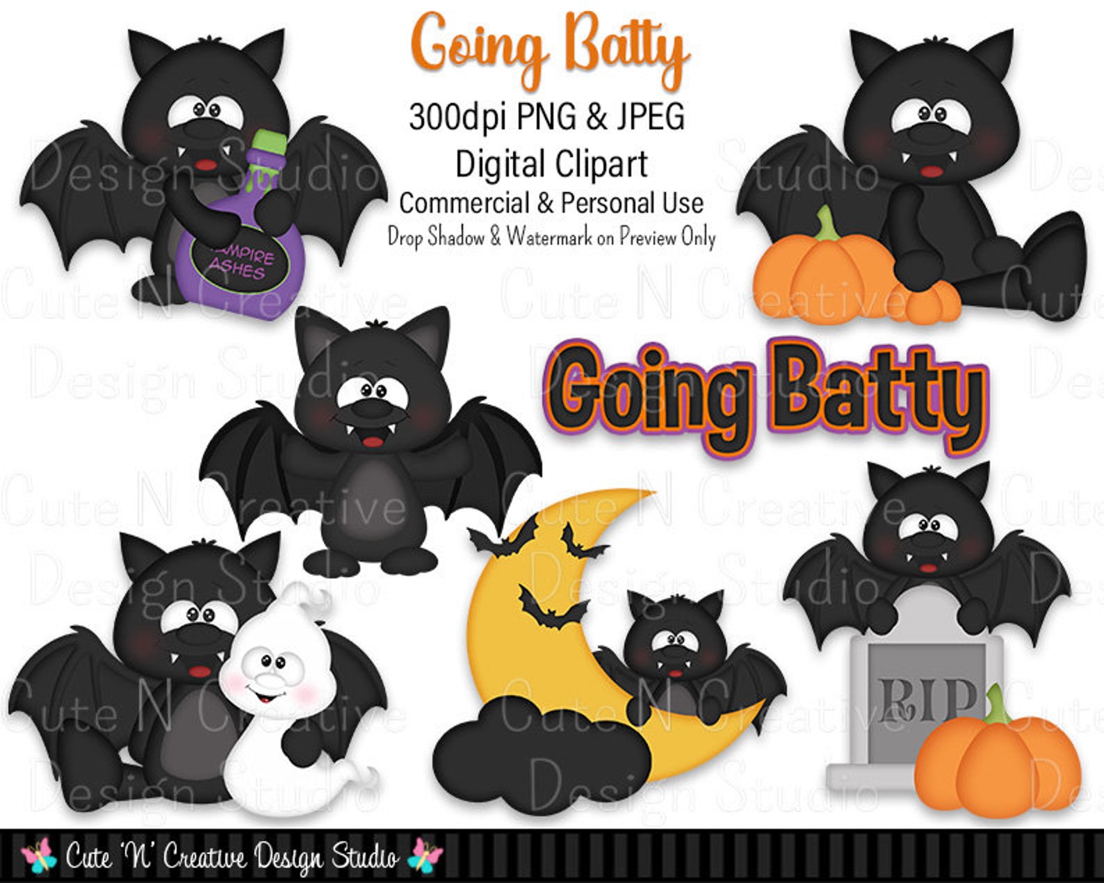 Going Batty Digital Clip Art Set ~ Graphics Kristi W Designs Personal ...