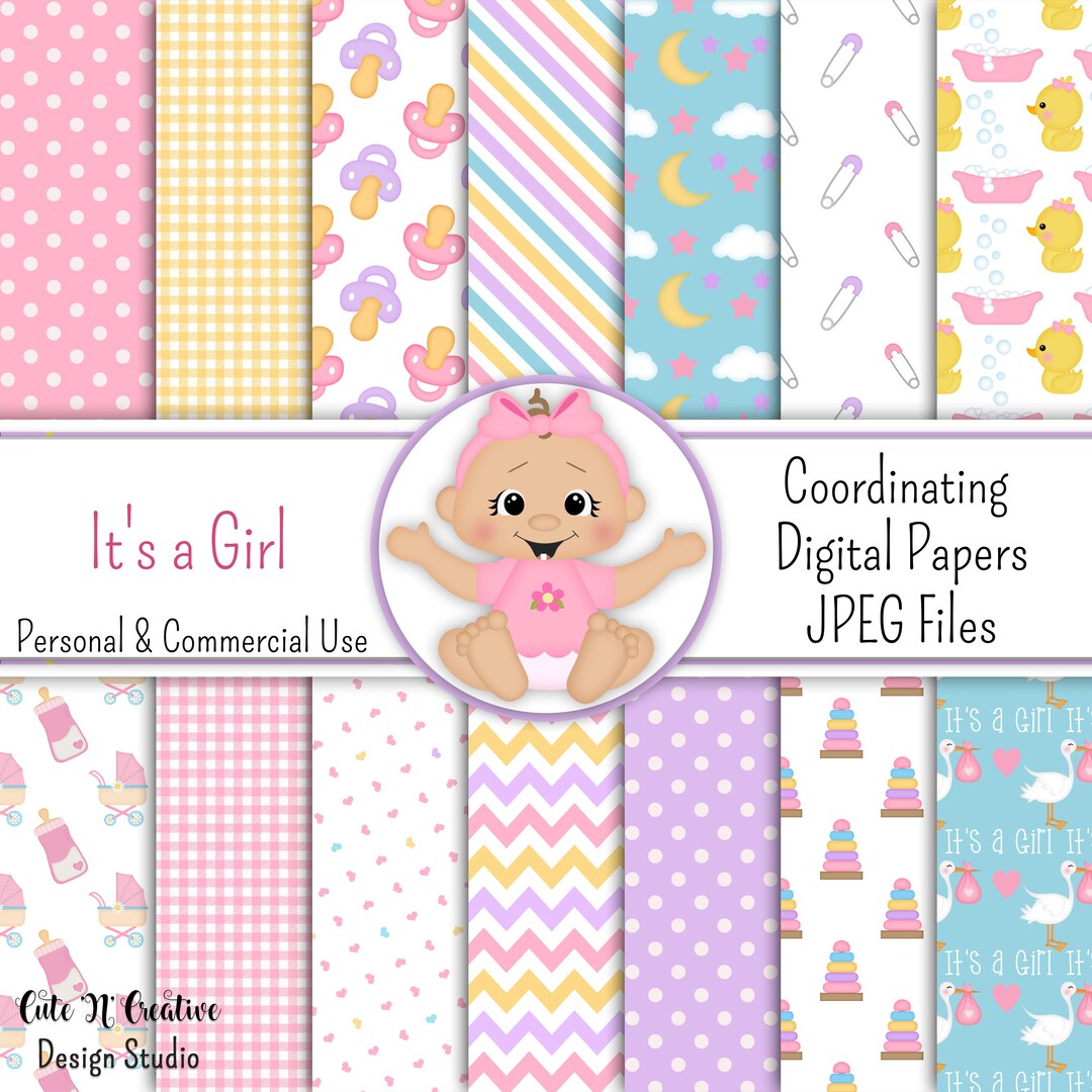 It's a Girl Coordinating Digital Paper Pack ~ Graphics Kristi W Designs ...
