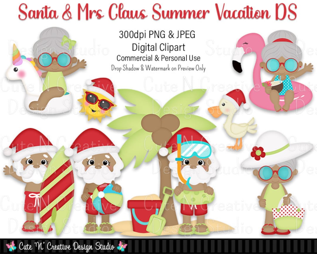 Santa and Mrs Summer Vacation DS Digital Clip Art Set ~ Graphics Kristi ...