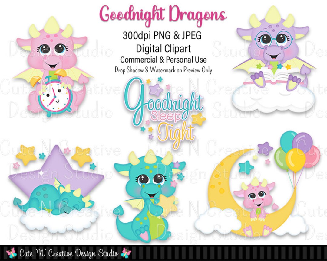 Goodnight Dragons Digital Clip Art Set ~ Graphics Kristi W Designs ...