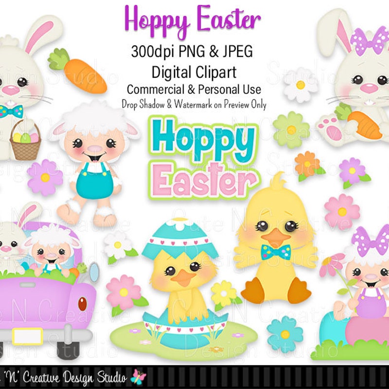 Hoppy Easter Clipart - Etsy